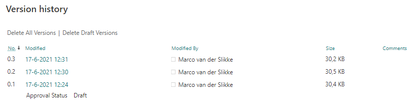 Sharepoint version history table in word document | Microsoft Community Hub